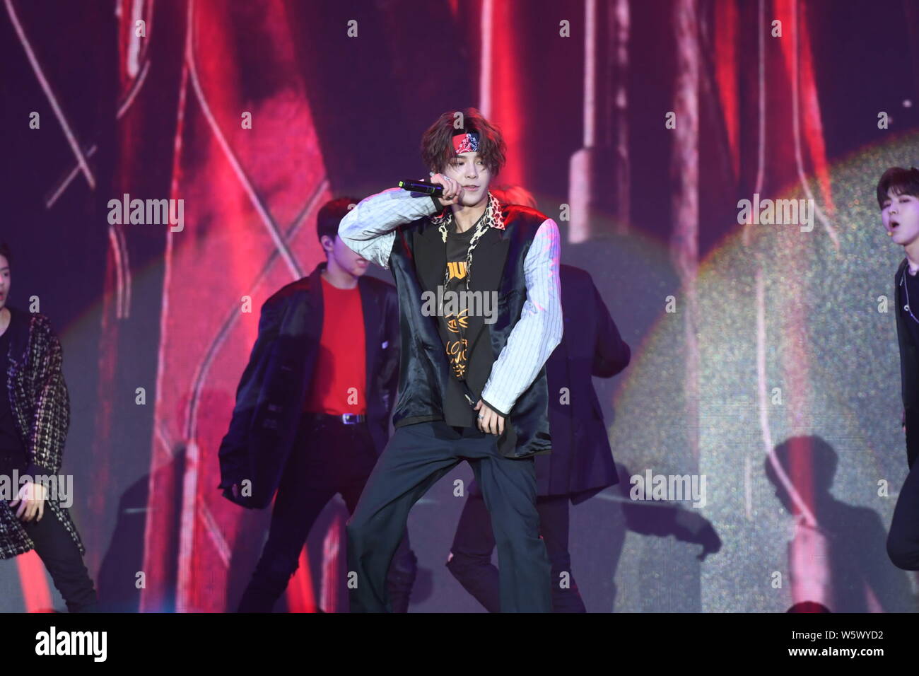 Members of Chinese boy group Nine Percent attend the launch event for ...