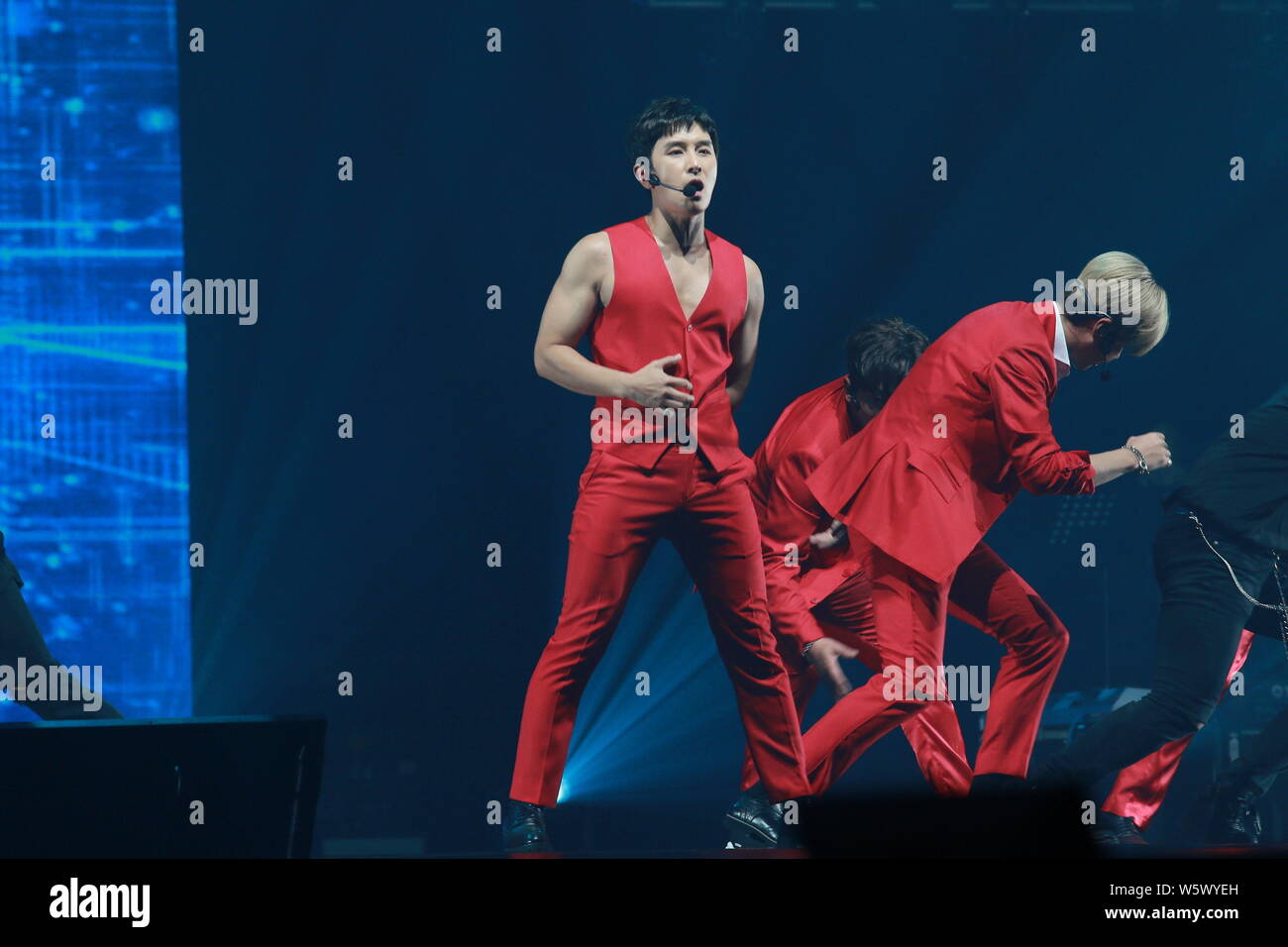 Members of South Korean boy band Shinhwa perform during the 2018 ...