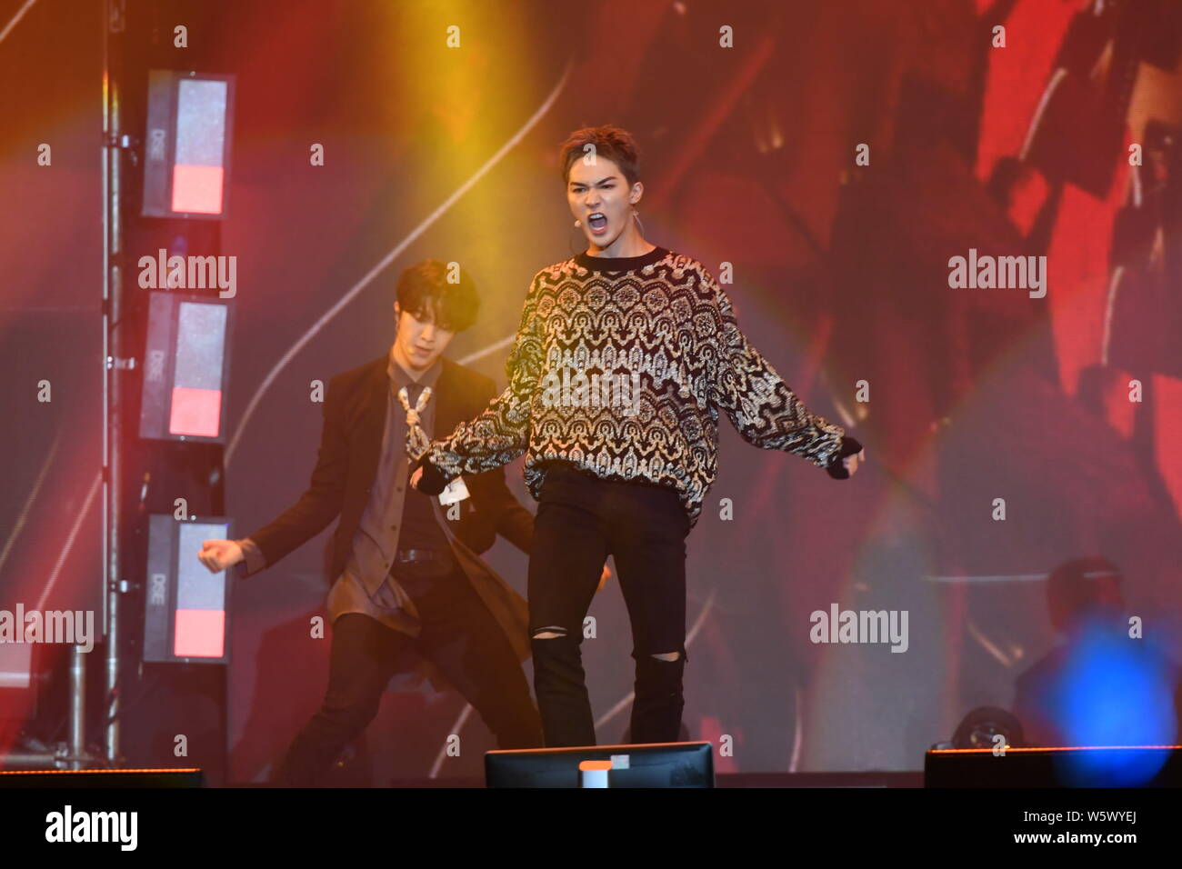 Members of Chinese boy group Nine Percent attend the launch event for ...