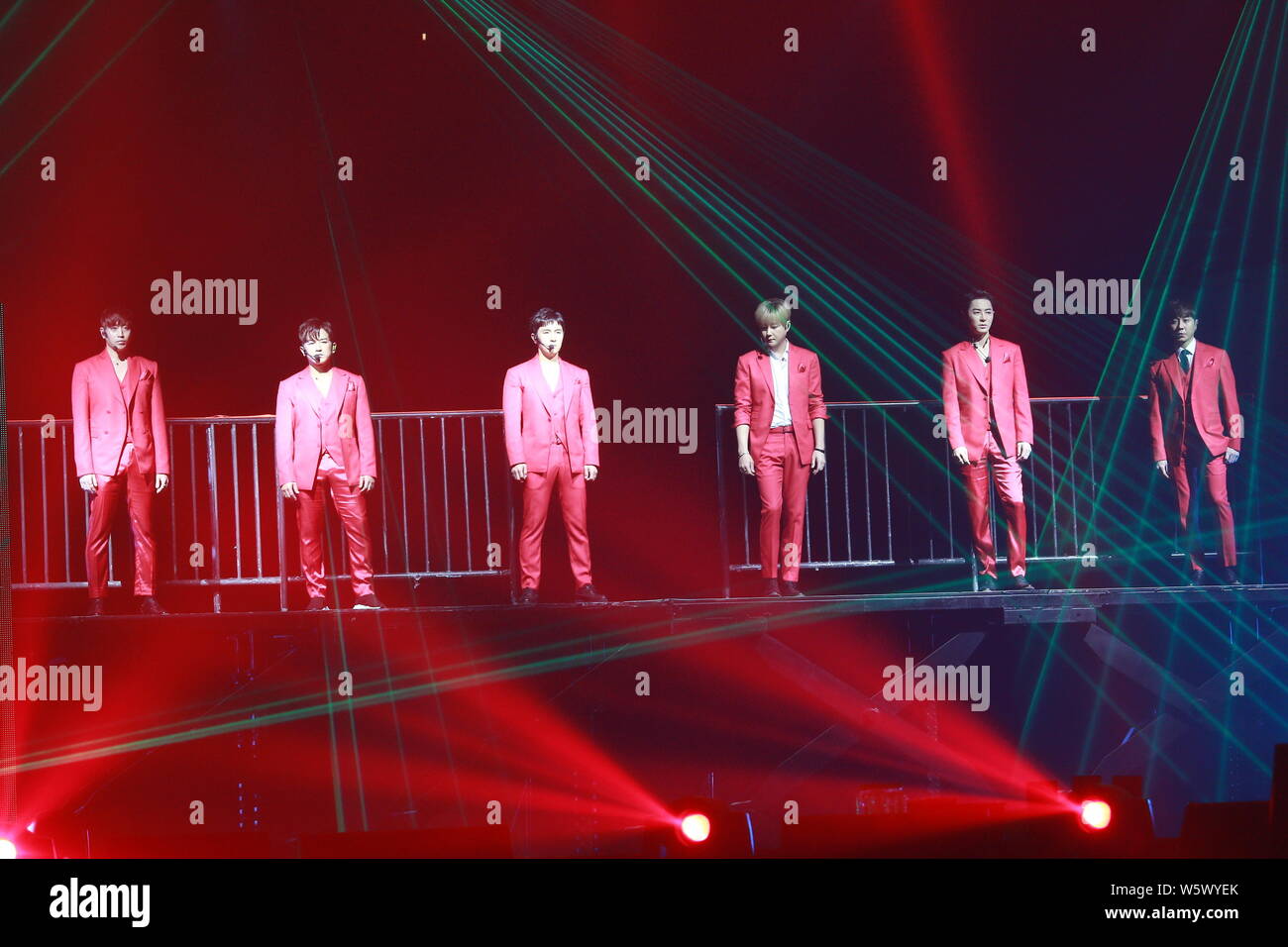 Members of South Korean boy band Shinhwa perform during the 2018 ...