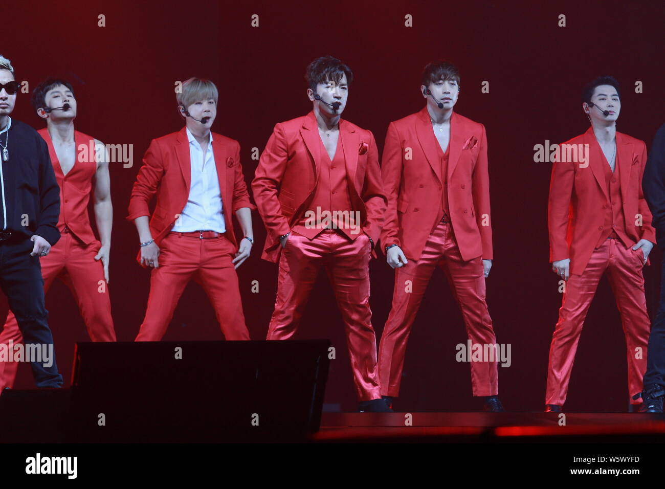 Members of South Korean boy band Shinhwa perform during the 2018 ...