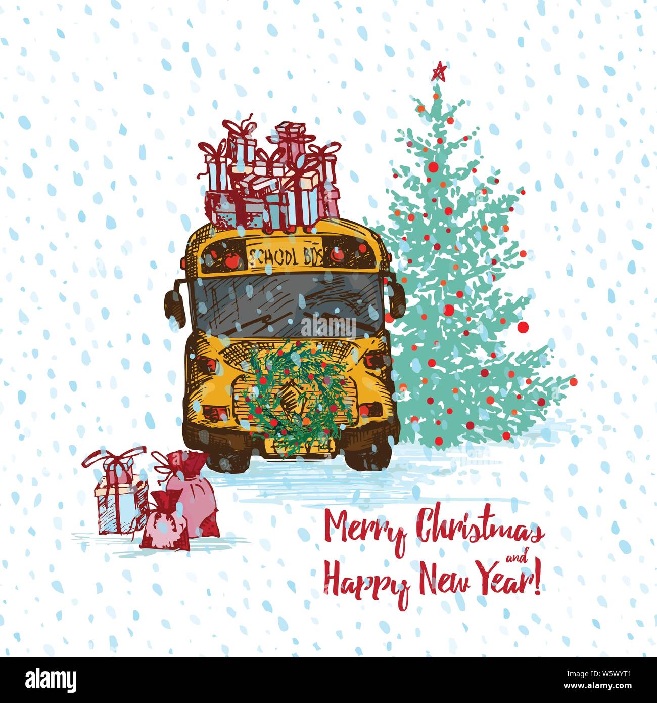 Bus on snow Stock Vector Images - Alamy