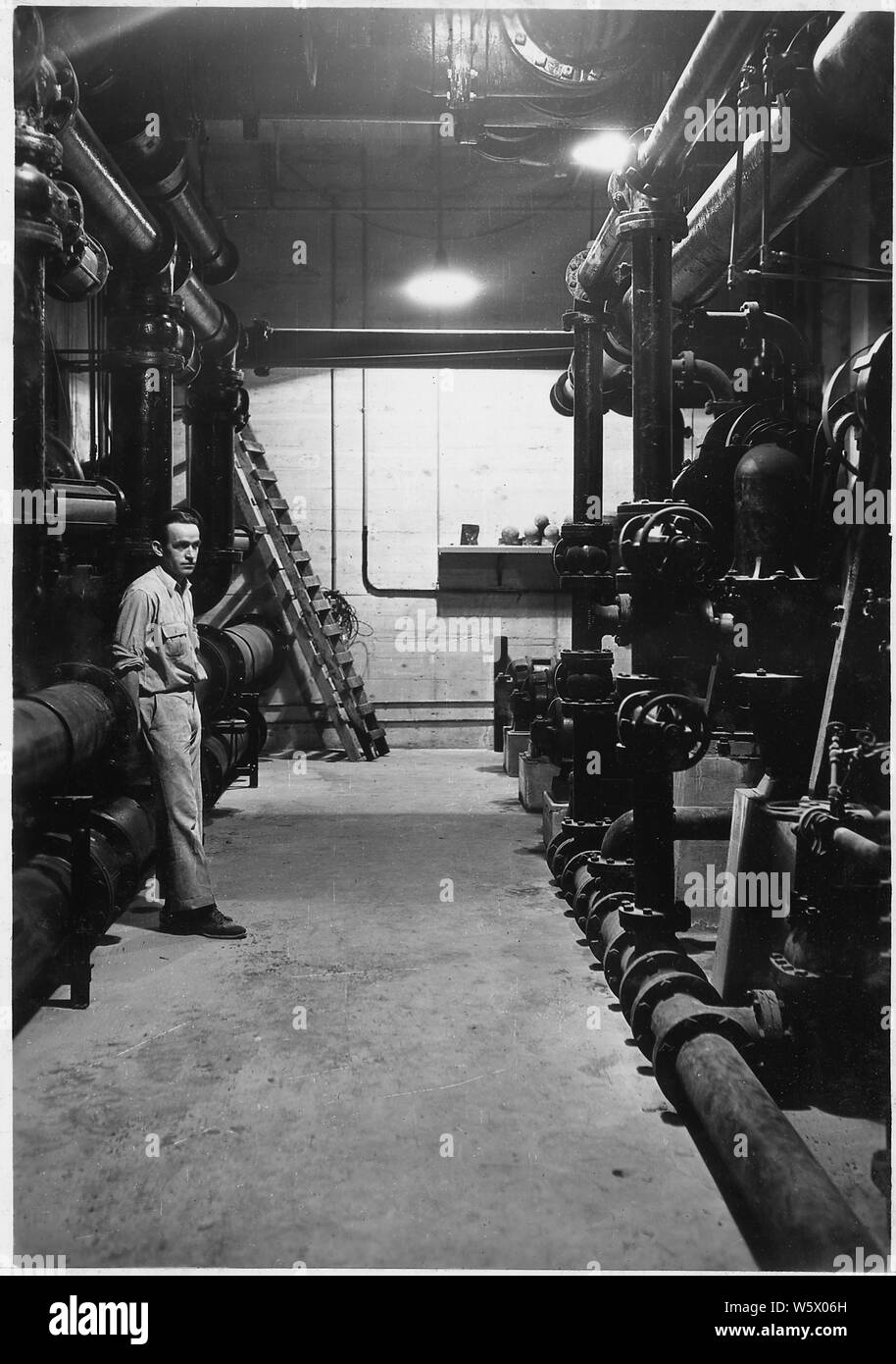 Pipe gallery at treating and filtration plant, Boulder City Water ...