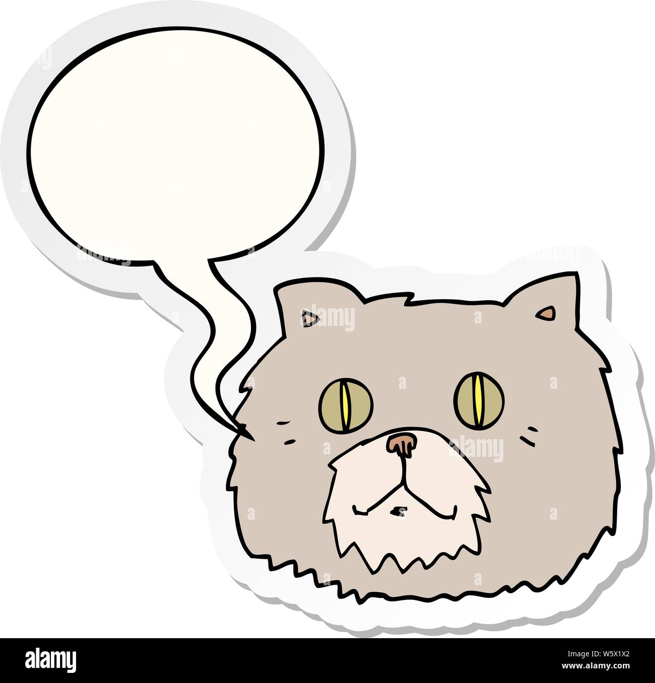 cartoon cat face with speech bubble sticker Stock Vector Image & Art ...
