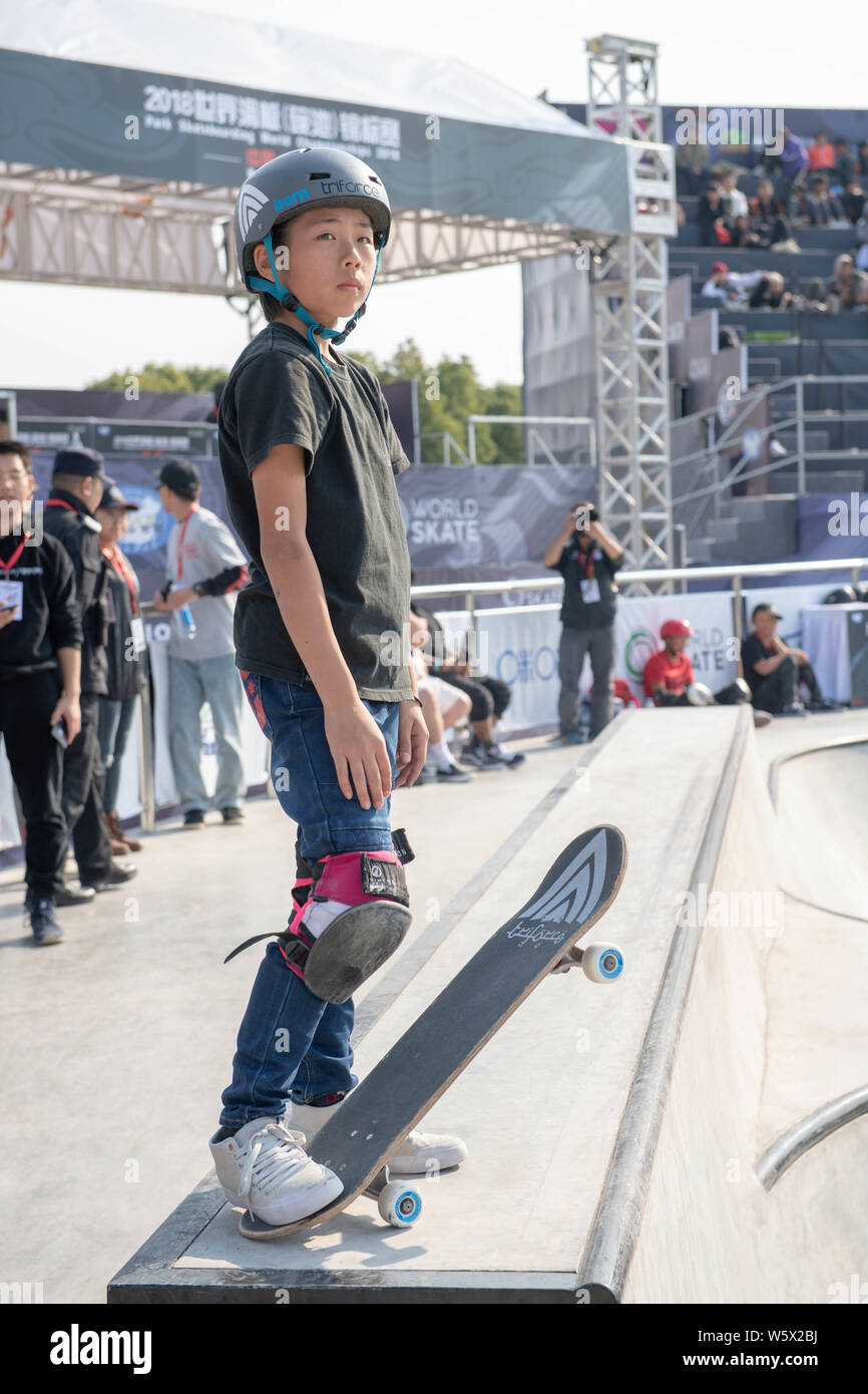 A player competes in the women's final match during the 2018 World ...