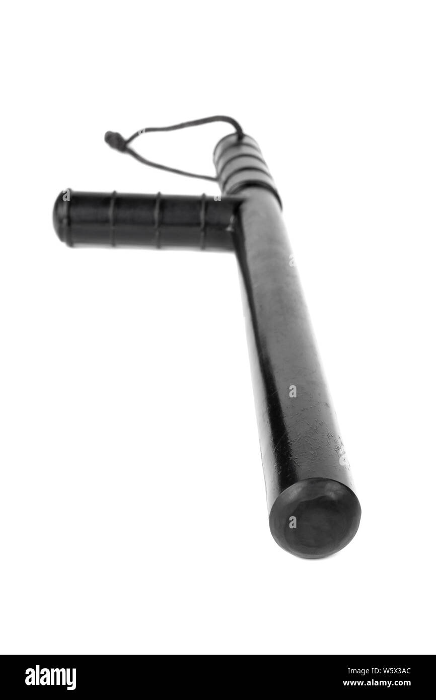 Black classic rubber police tonfa baton isolated on white background ...