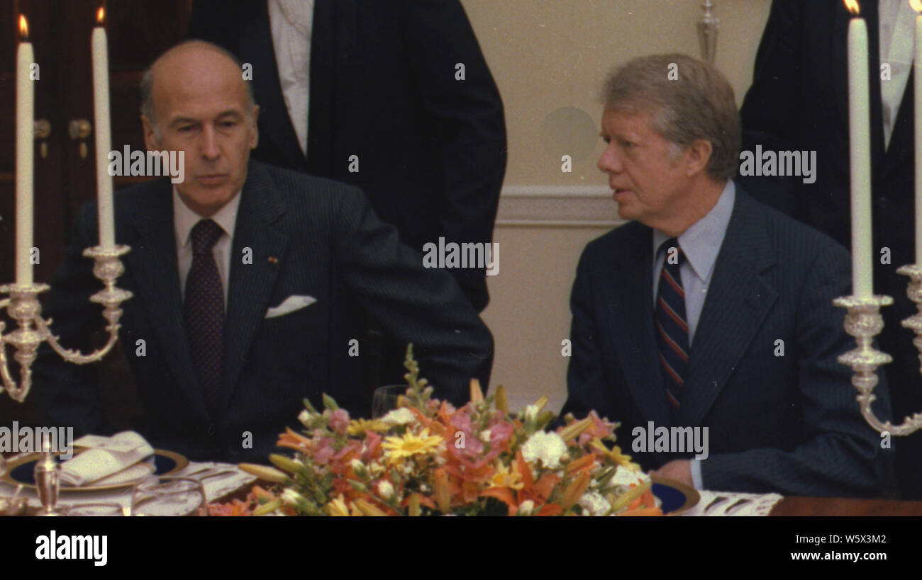 President Giscard d'Estaing of France and Jimmy Carter participate in a ...