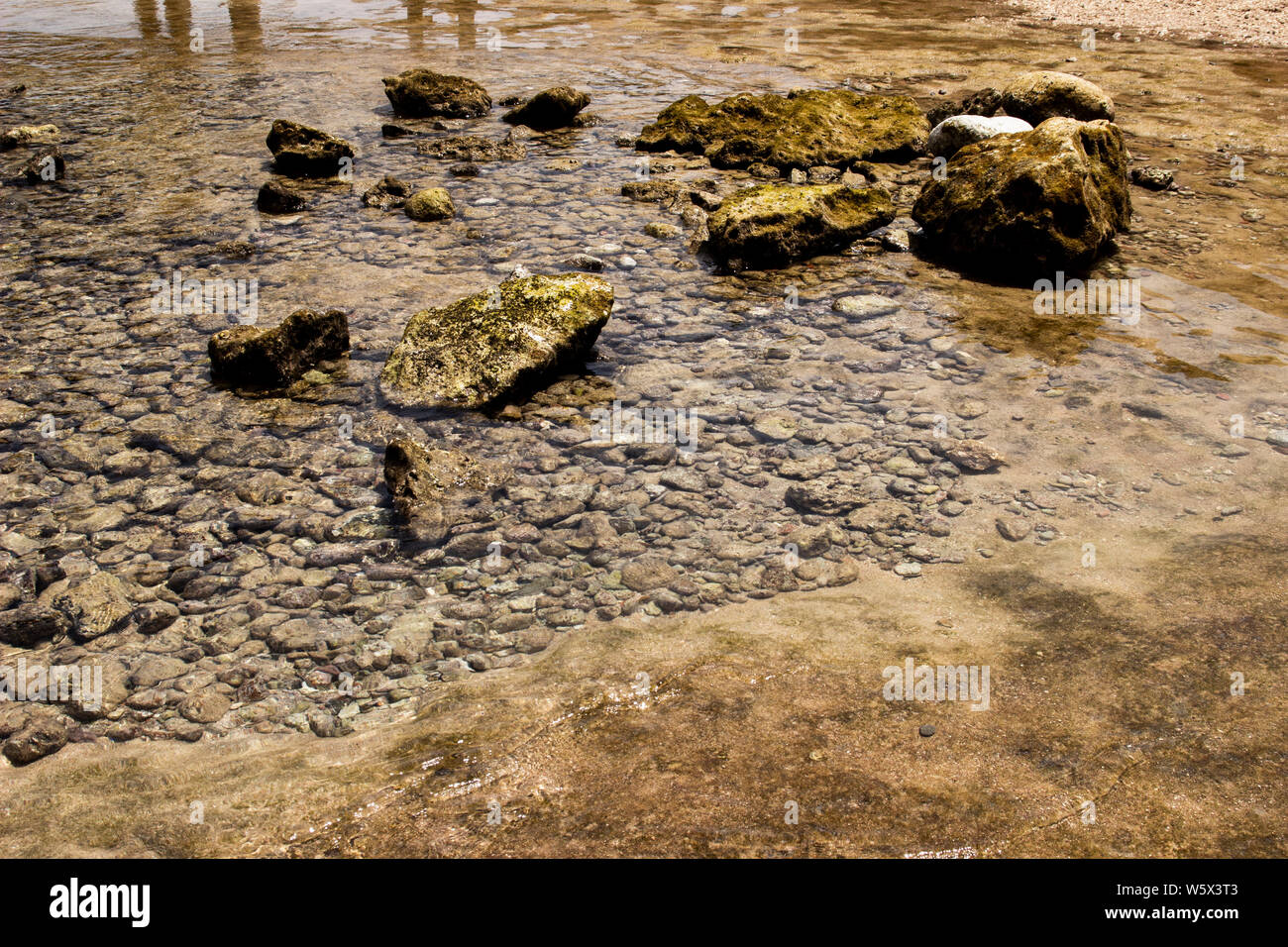 Summer background of hot sand with sea or ocean wave bubbles with copy ...
