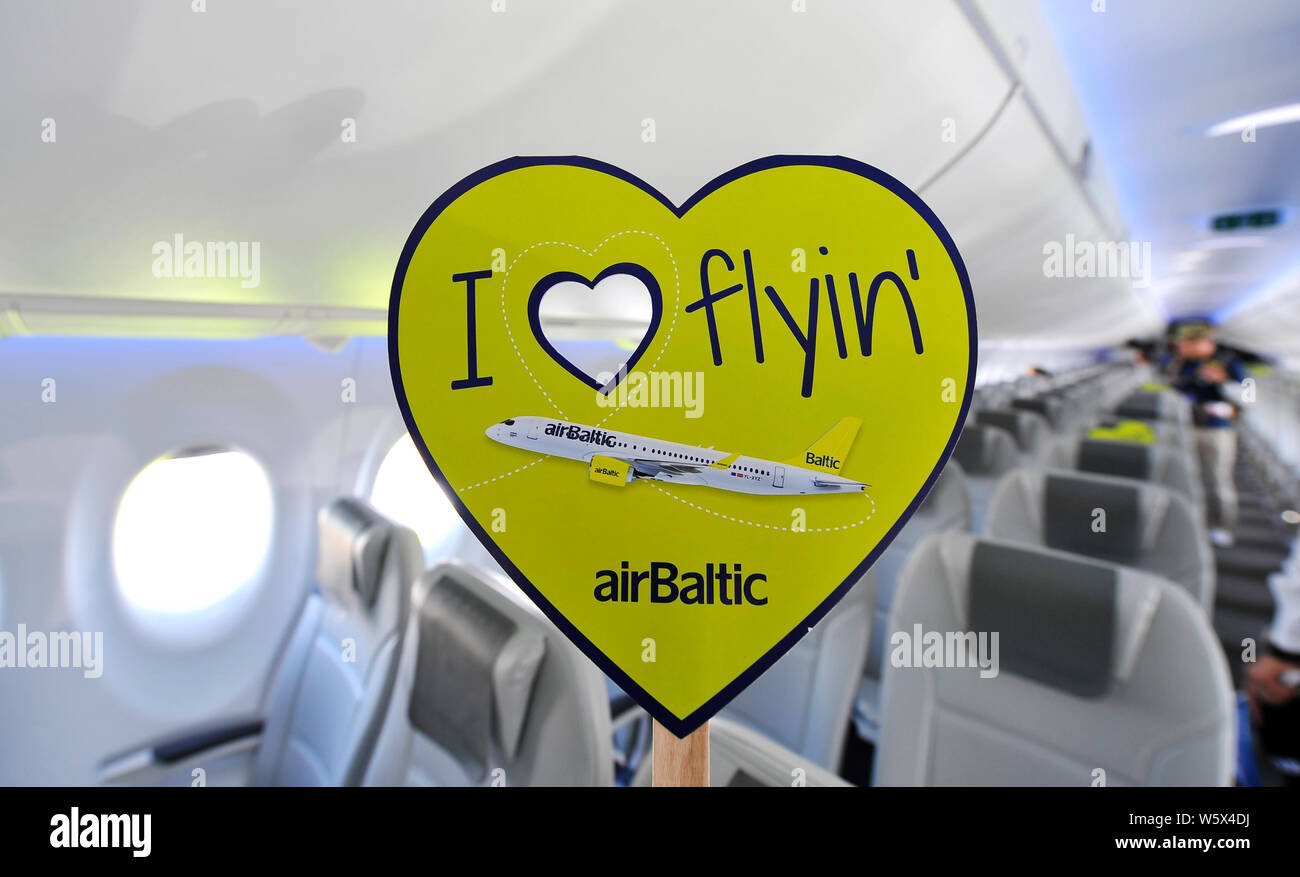 Interior view of an Airbus airBaltic A220-300 new generation single ...