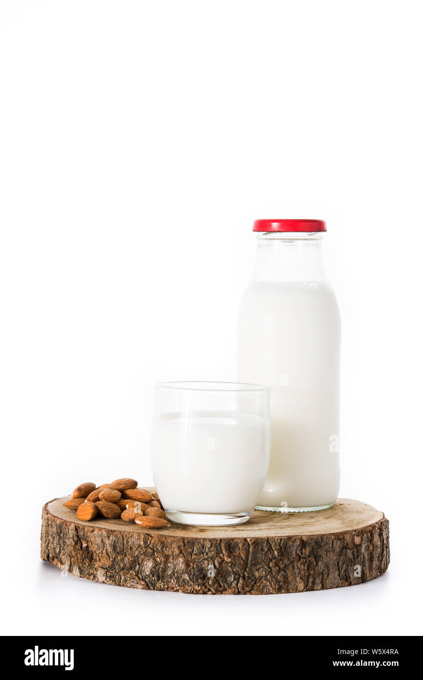 Almond milk isolated on white background Stock Photo - Alamy