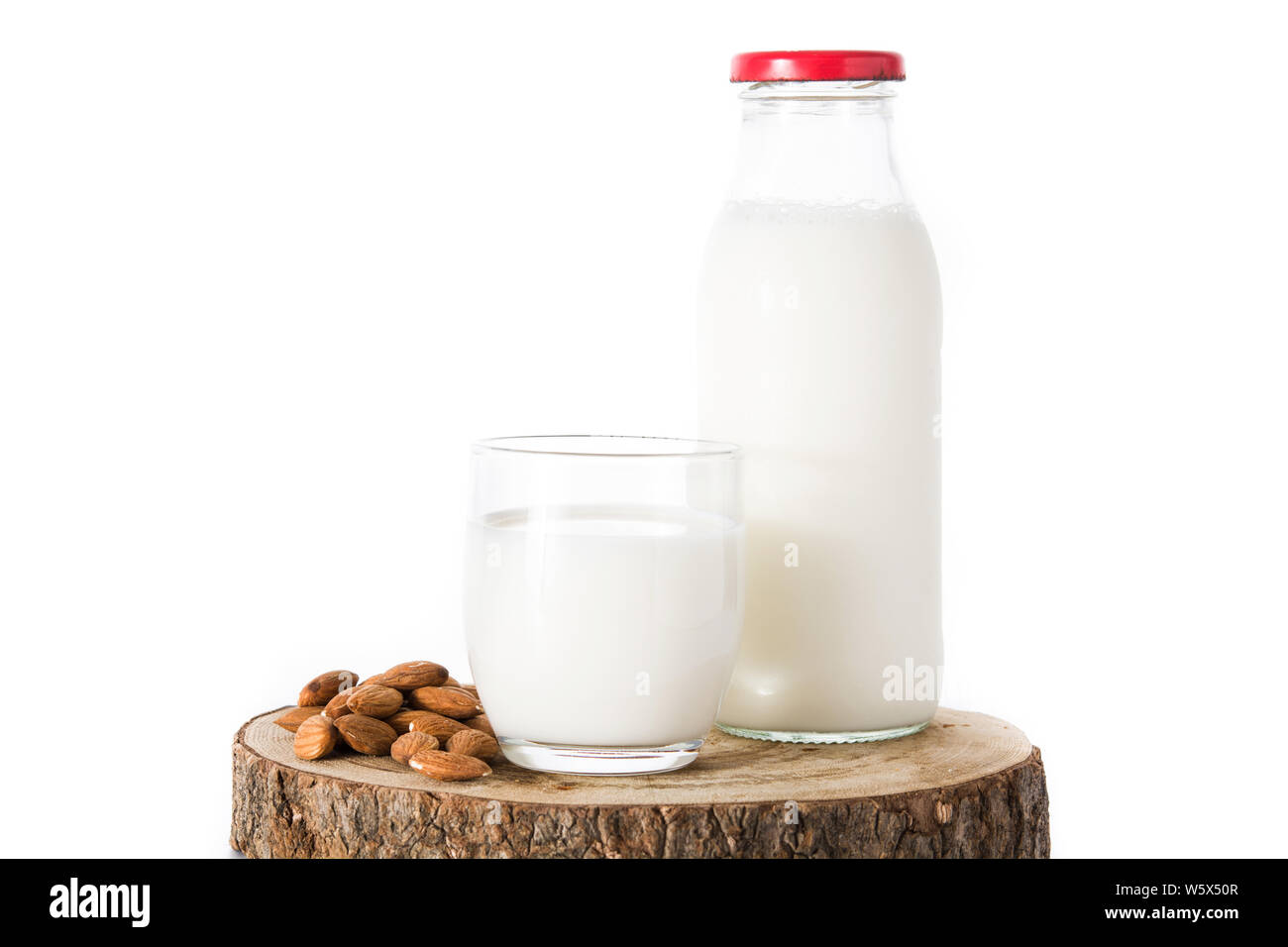 Almond milk isolated on white background Stock Photo - Alamy