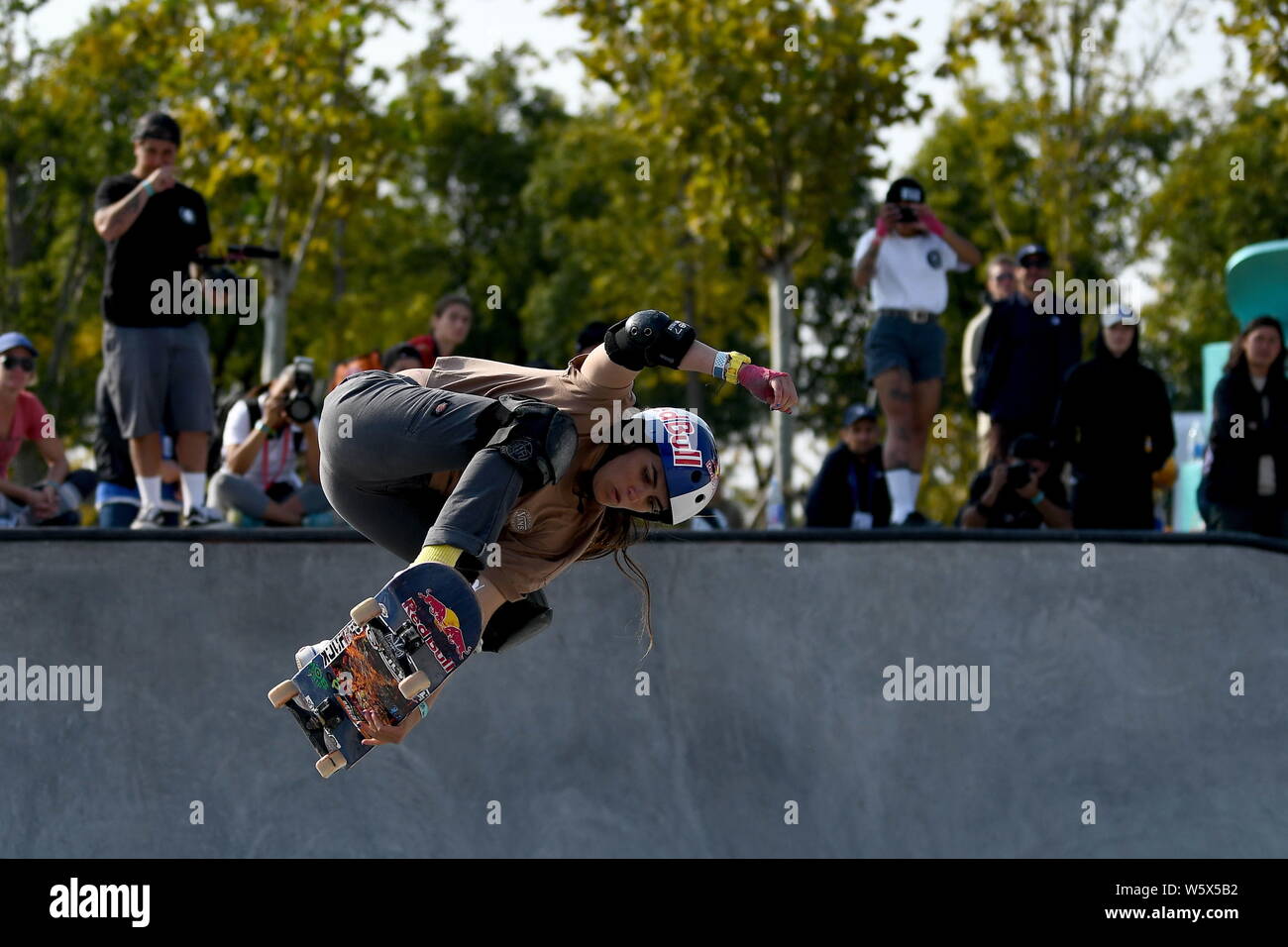 A player competes in the women's final match during the 2018 World ...