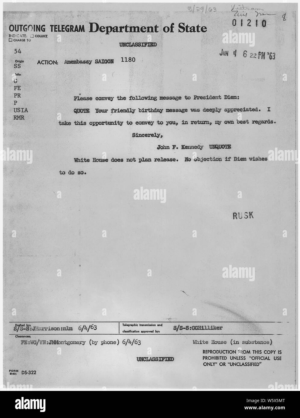 President Kennedy's message to President Diem June 4, 1963; Scope and ...