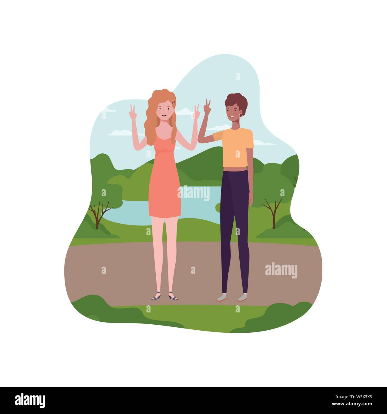 young women standing with landscape background Stock Vector Image & Art ...