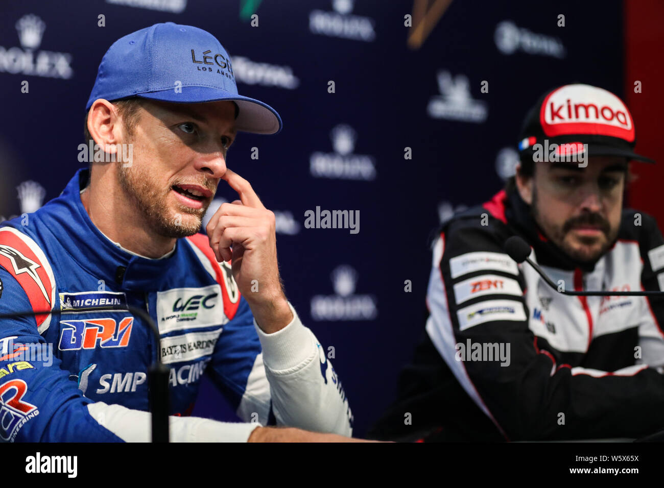 British racing driver Jenson Button, left, and Spanish F1 driver ...