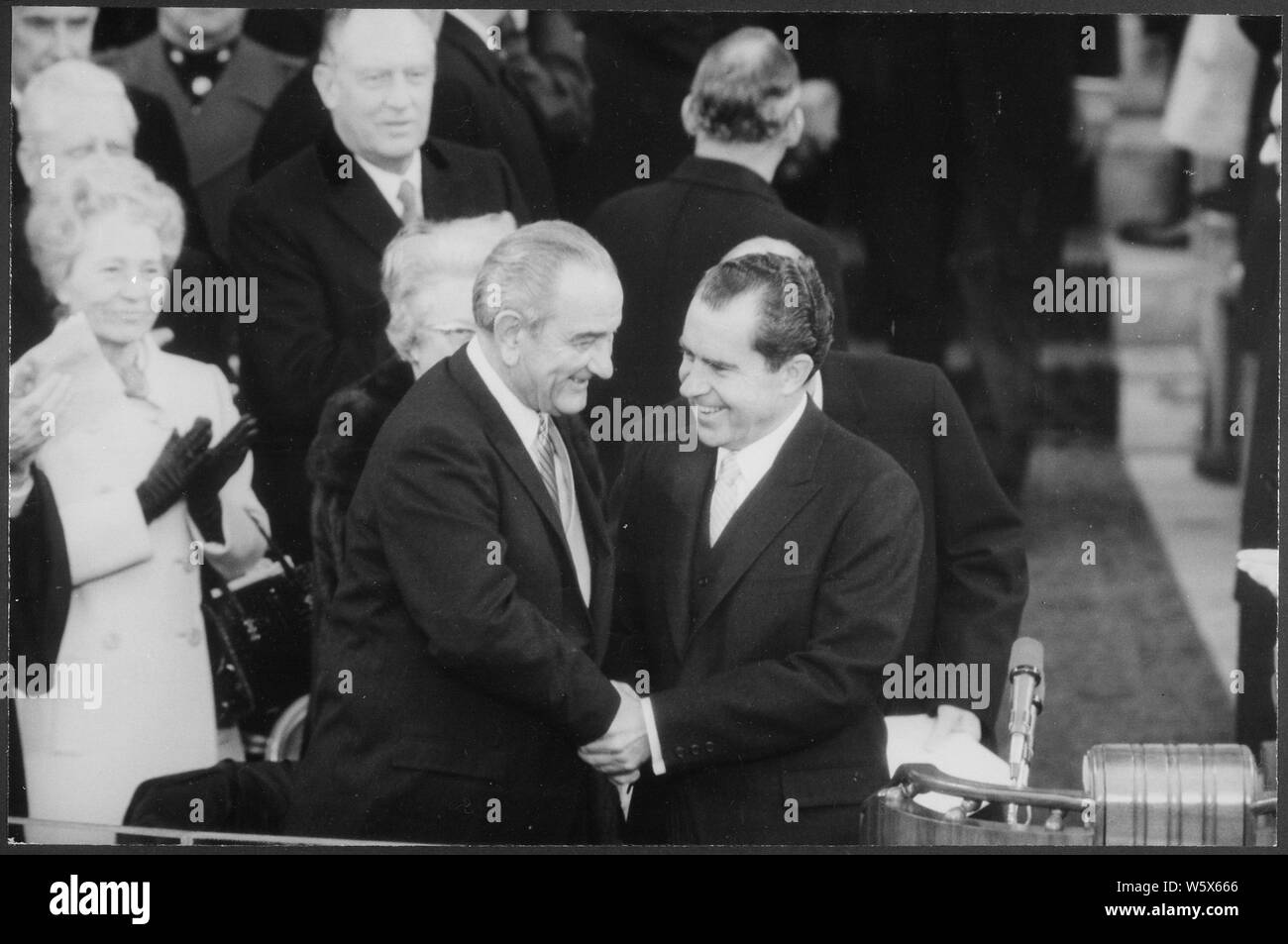 President Lyndon Baines Johnson shakes hands with President-elect ...