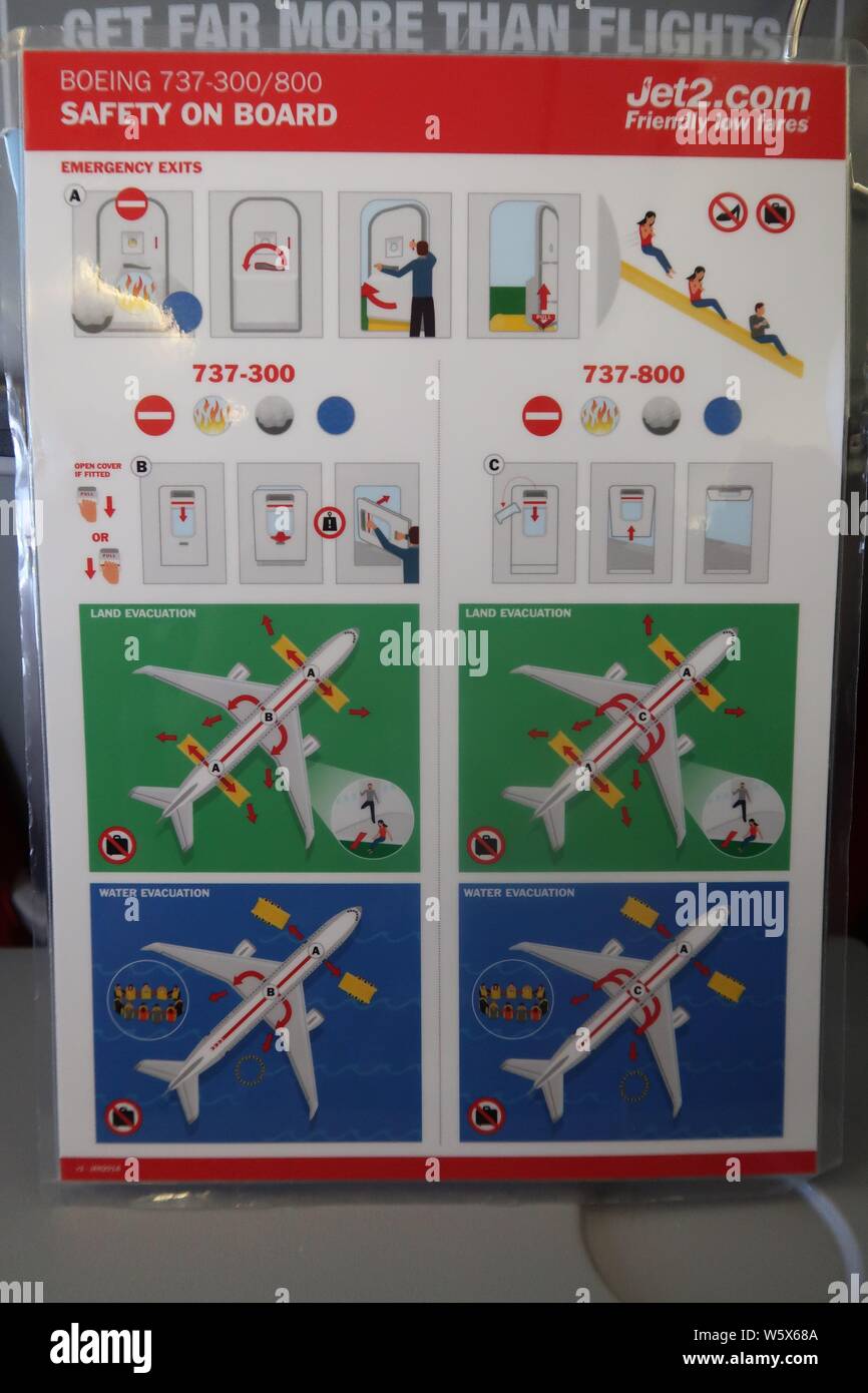 Jet2 Boeing 737 flight safety card Stock Photo - Alamy
