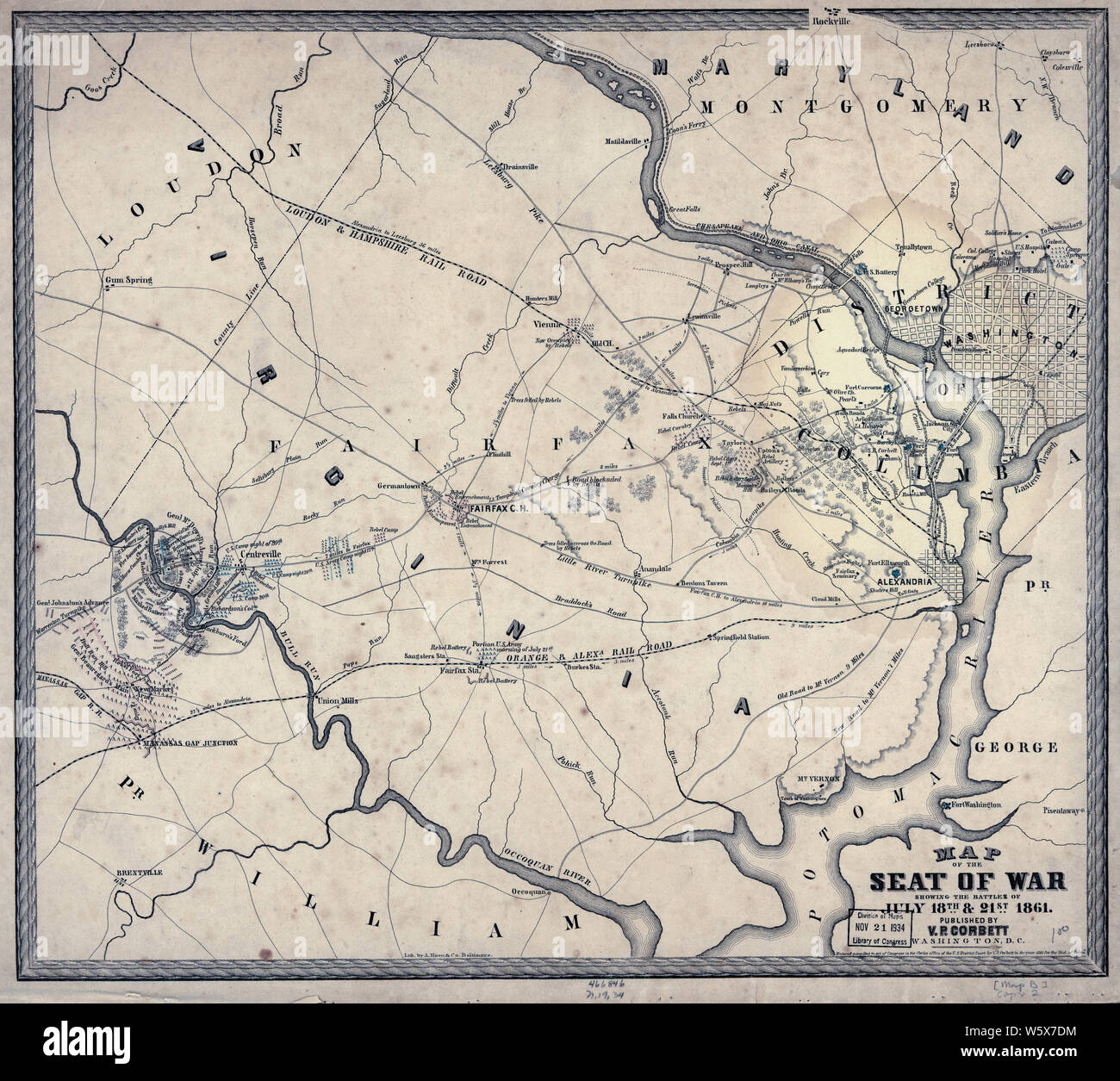 Civil War Maps 0953 Map of the seat of war showing the battles of July ...