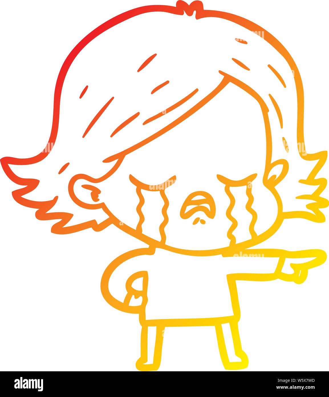 warm gradient line drawing of a cartoon girl crying and pointing Stock ...
