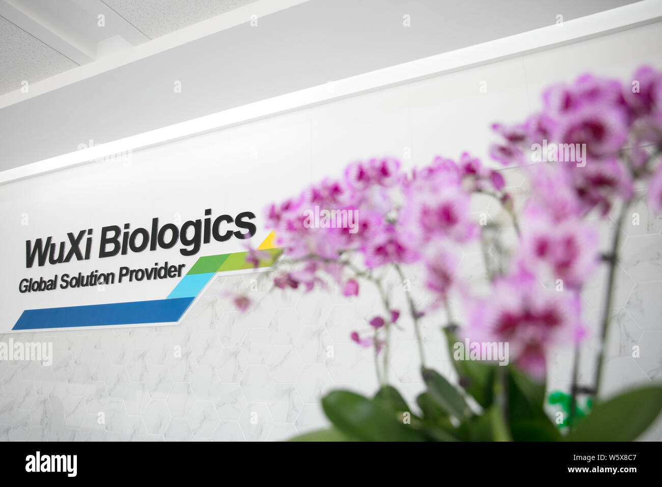 --FILE--View of a logo of WuXi Biologics of WuXi AppTec in Wuxi city ...