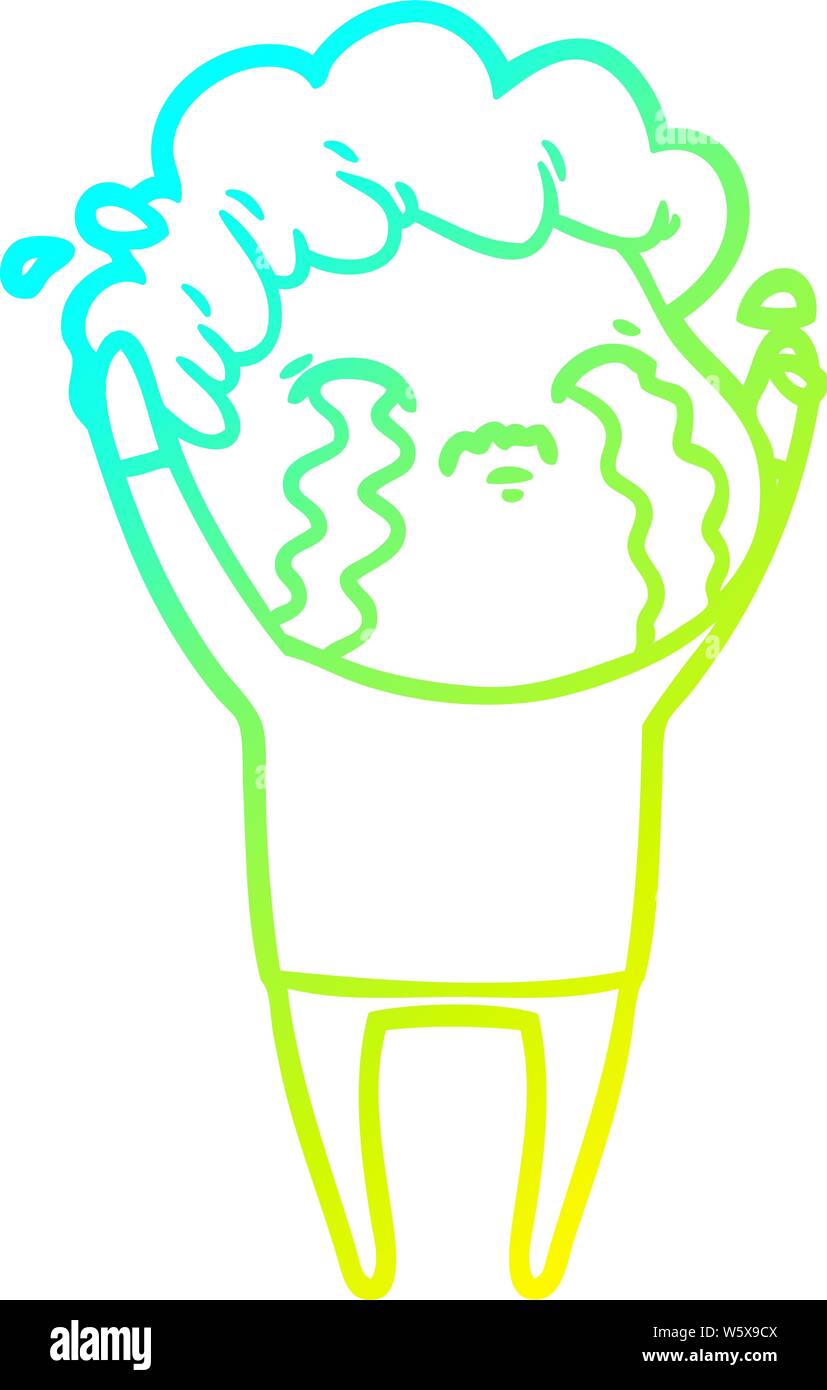 cold gradient line drawing of a cartoon man crying Stock Vector Image ...