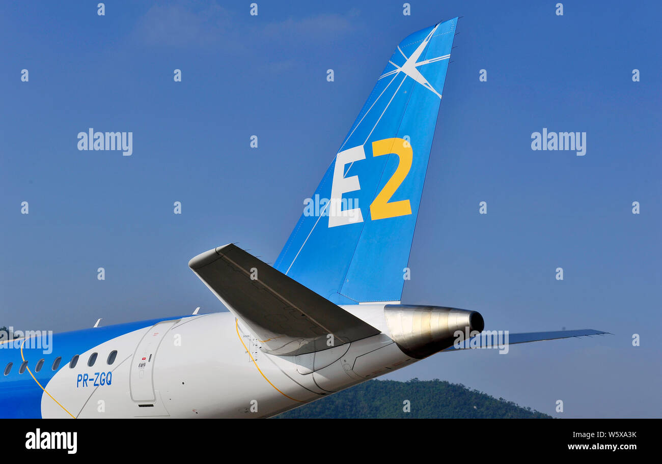The 'Shark' Embraer E190-E2 E190-E2 Commercial Jet takes part in a ...