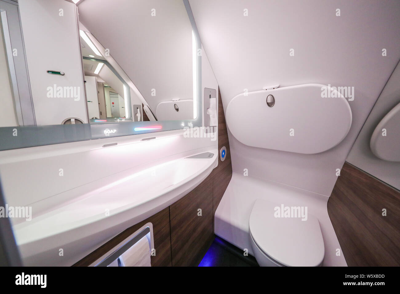 Interior view of a full-size mock-up of the CR929 widebody jet ...