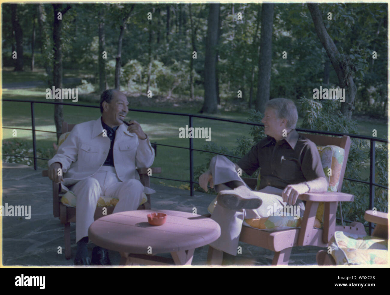 President of Egypt Anwar Sadat and Jimmy Carter meet at the beginning ...