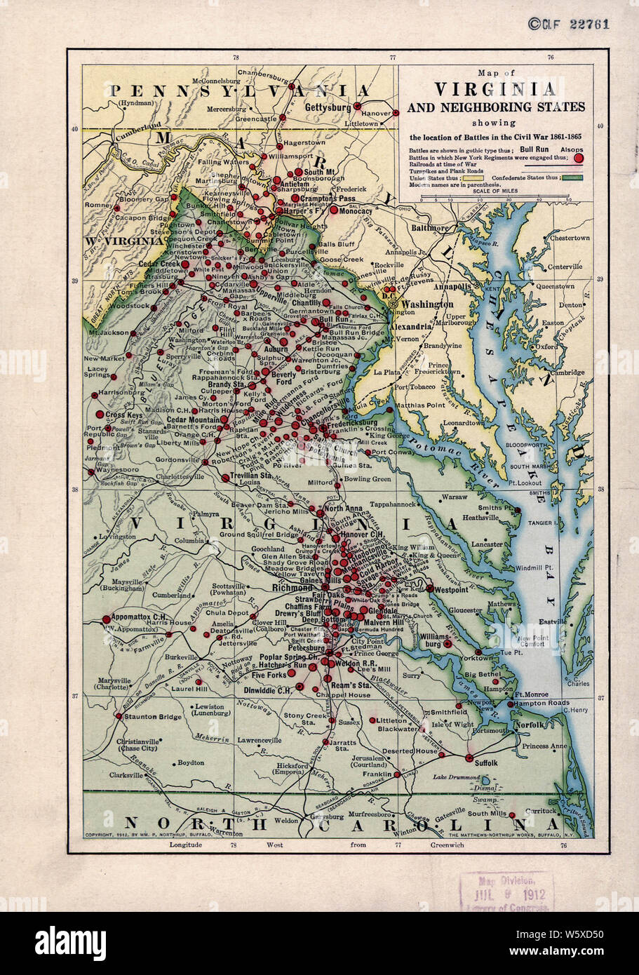 Civil War Maps 1018 Map of Virginia and neighboring states showing the ...