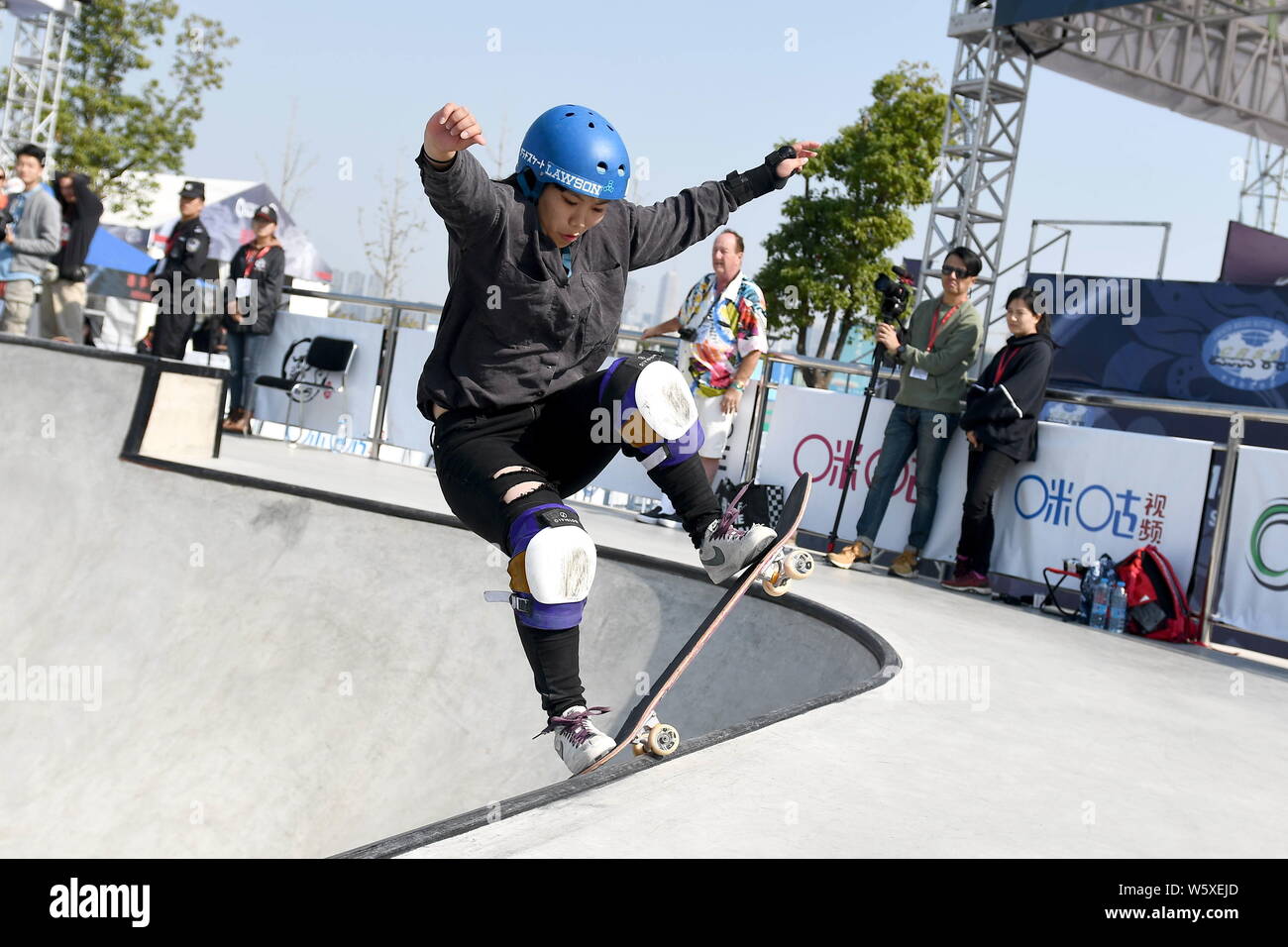 A player competes in the women's final match during the 2018 World ...