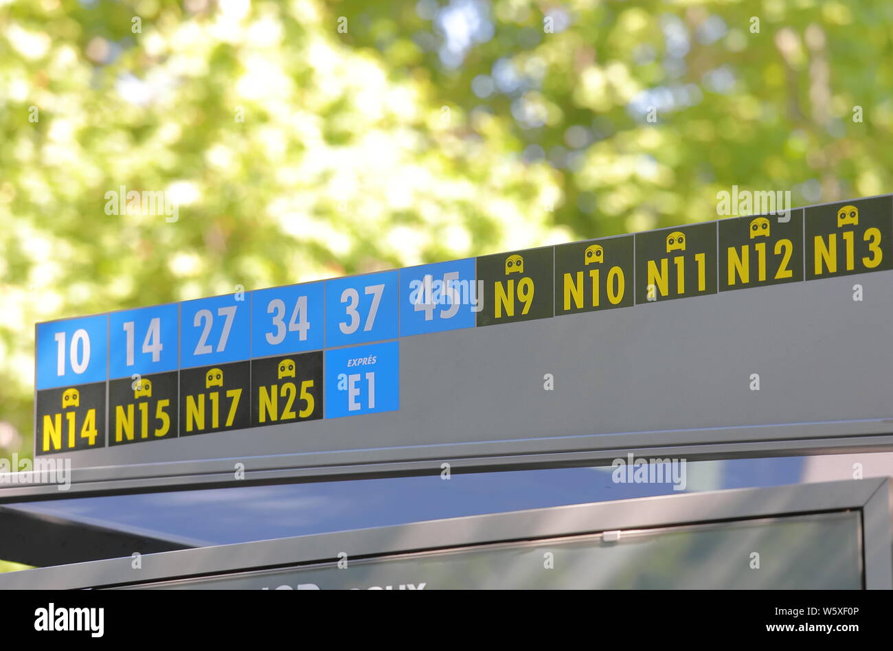 Bus number display at bus stop in Madrid Spain Stock Photo - Alamy