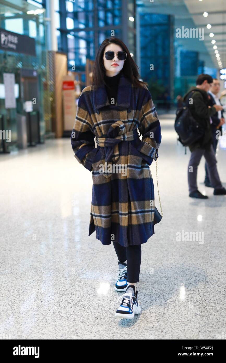 Chinese supermodel He Sui arrives at the Shanghai Hongqiao ...