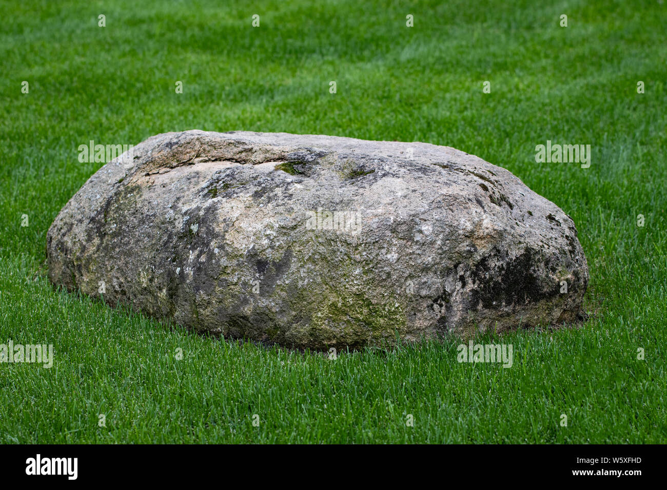 big stone lying on the green grass Stock Photo - Alamy