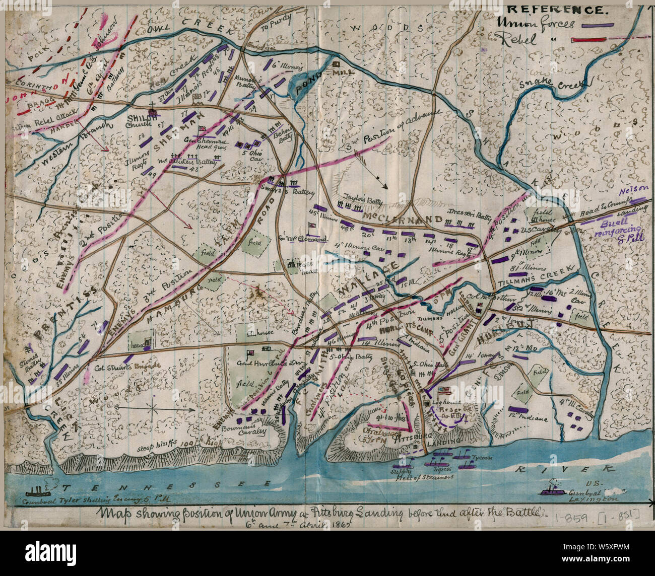 Civil War Maps 1051 Map showing position of Union Army at Pittsburg ...