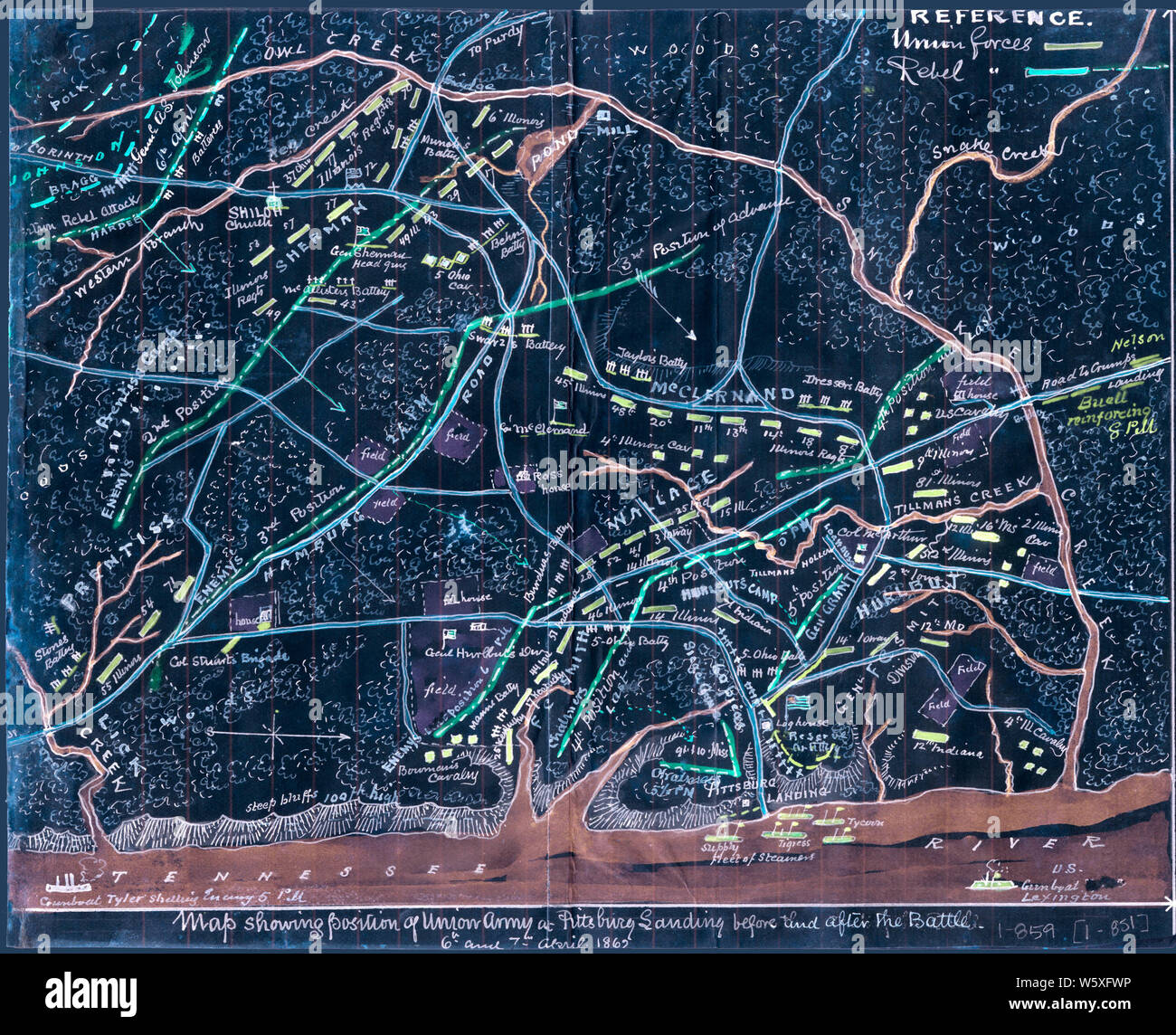 Civil War Maps 1051 Map showing position of Union Army at Pittsburg ...