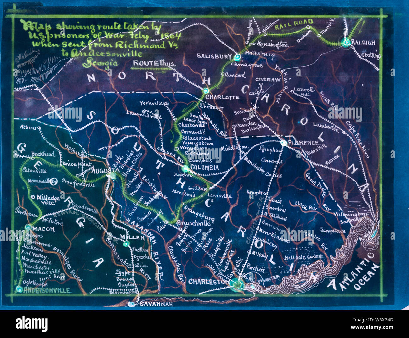 Civil War Maps 1058 Map showing route taken by US prisoners of war Feby ...