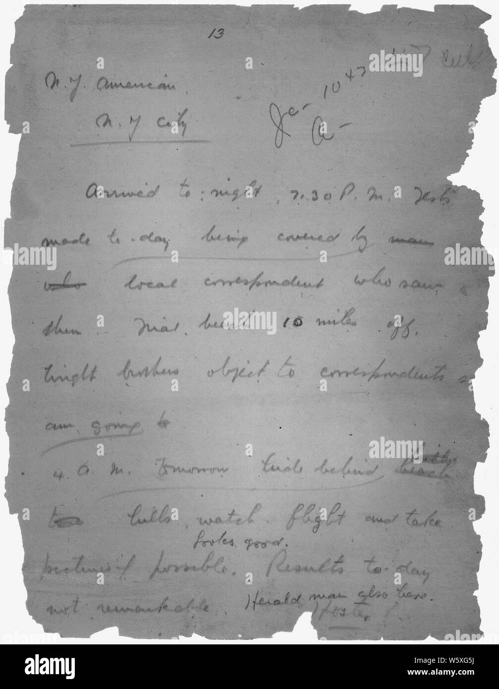 Report of correspondent's intent to cover test flights; Scope and ...