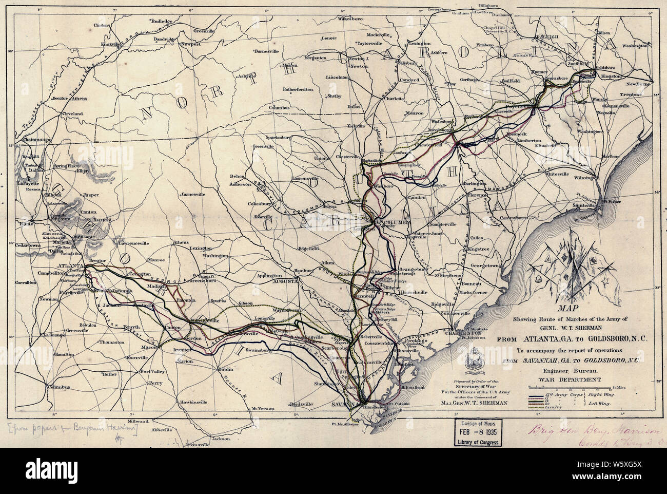 Civil War Maps 1056 Map showing route of marches of the army of Genl WT ...