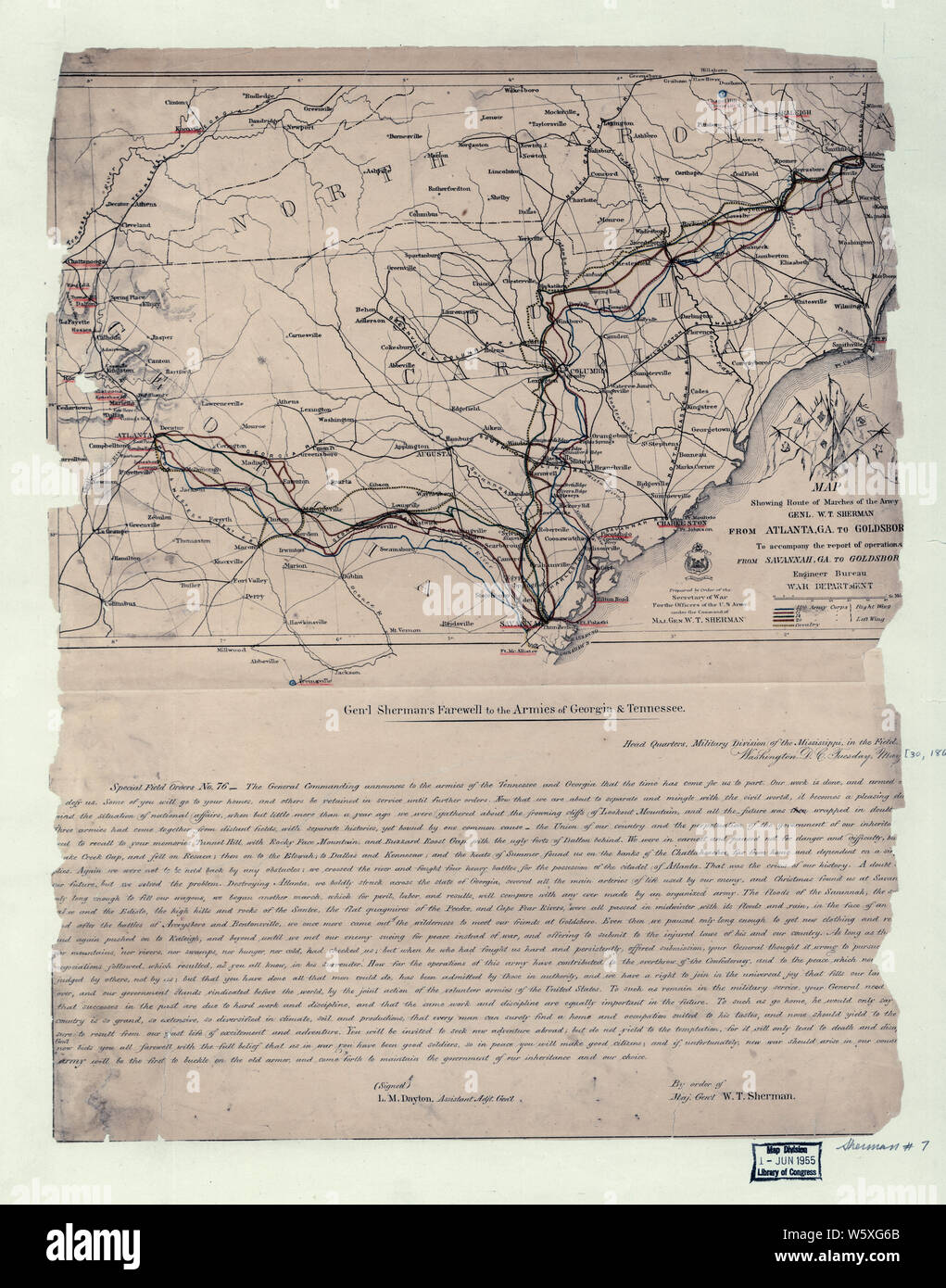 Civil War Maps 1056 Map showing route of marches of the army of Genl WT ...