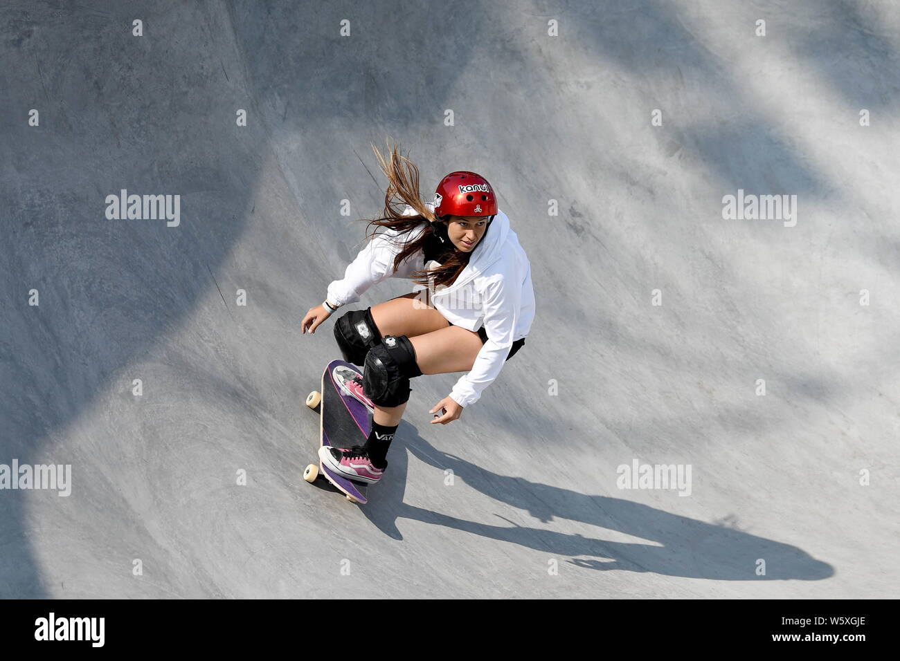 A player competes in the women's final match during the 2018 World ...