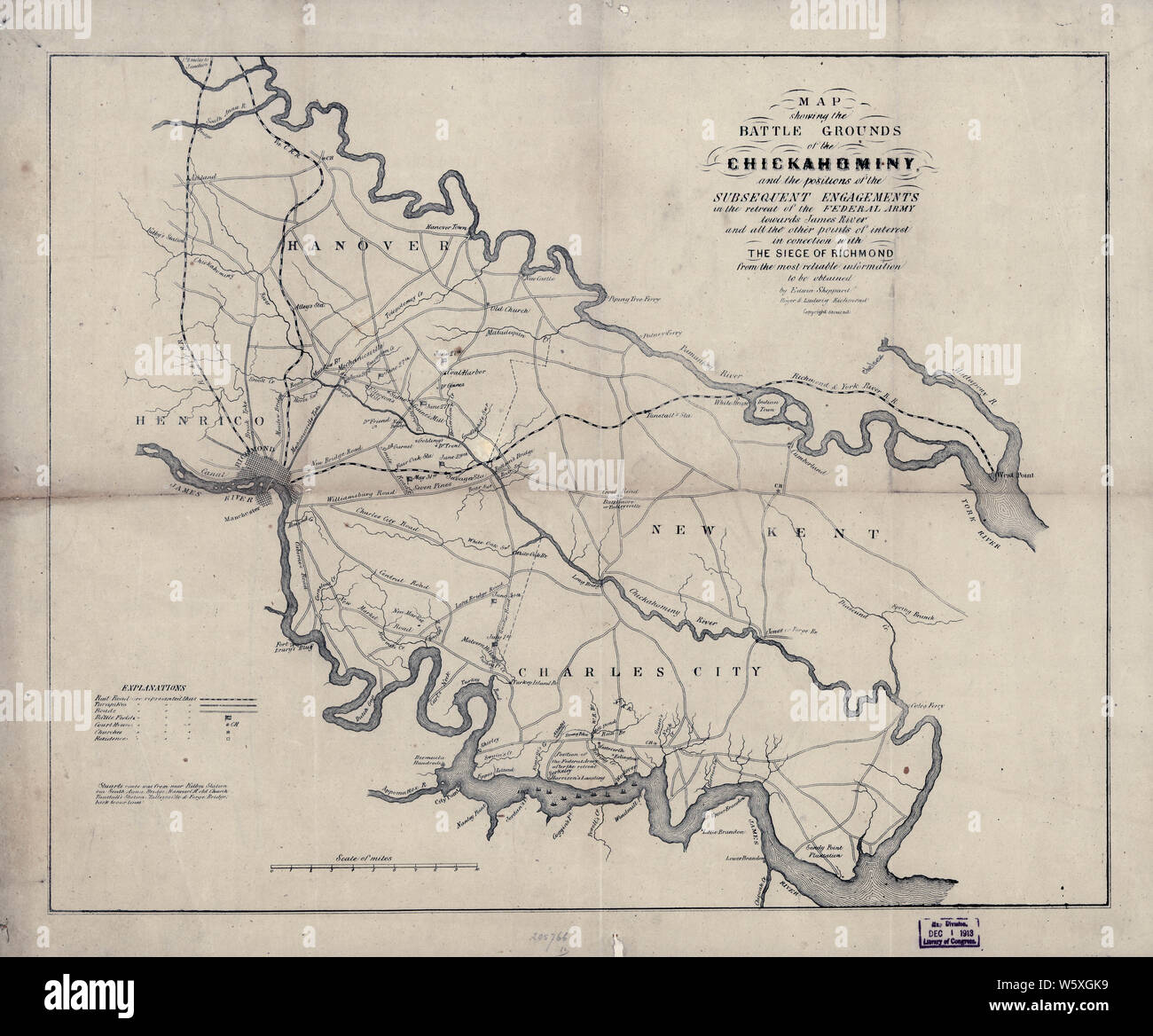 Civil War Maps 1062 Map showing the battle grounds of the Chickahominy ...