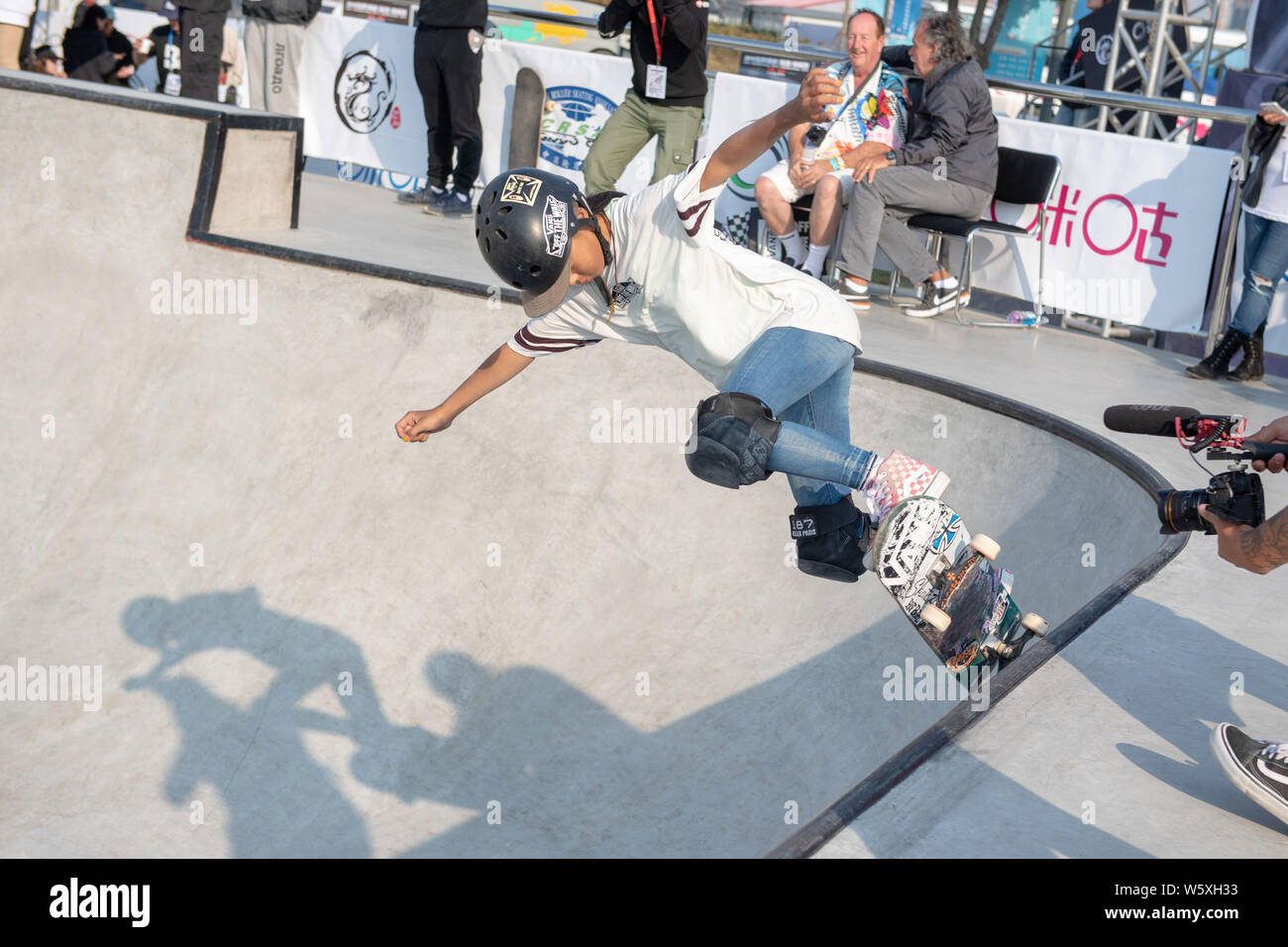 A player competes in the women's final match during the 2018 World ...