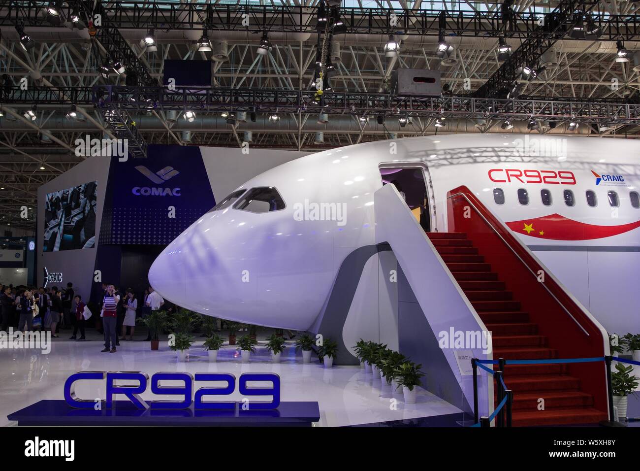 A full-size mock-up of the CR929 widebody passenger jet displayed by Sino-Russian joint venture ...