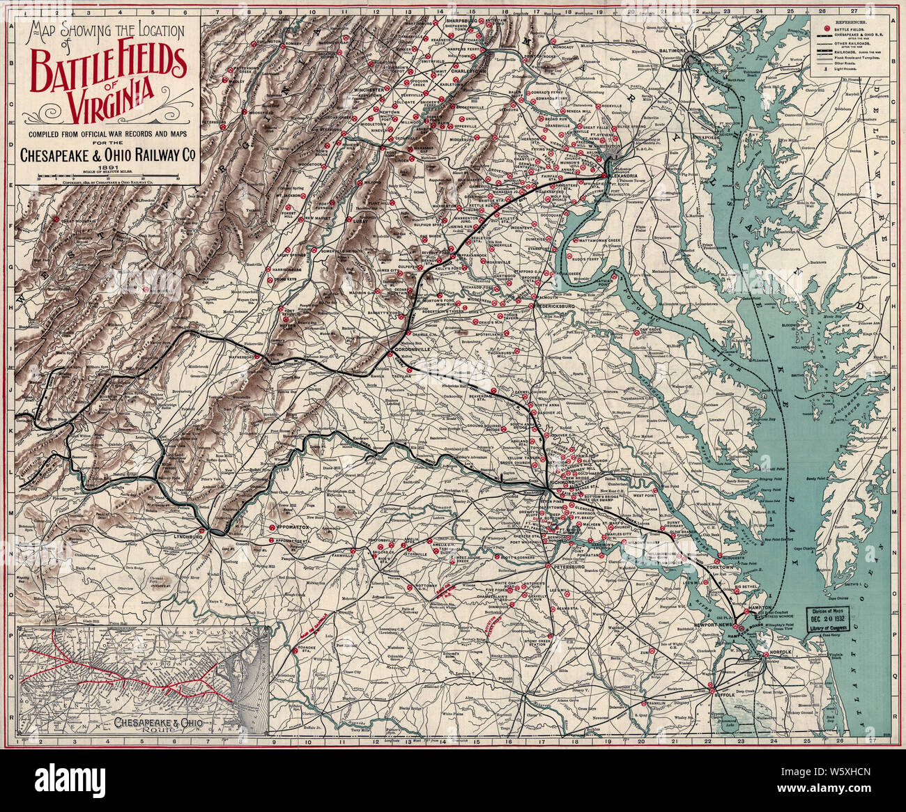 Virginia Civil War Battle Sites Map Civil War Map Virginia 1862 Stock