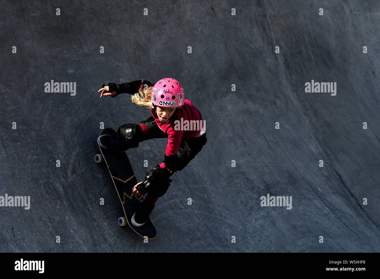 A player competes in the women's final match during the 2018 World ...