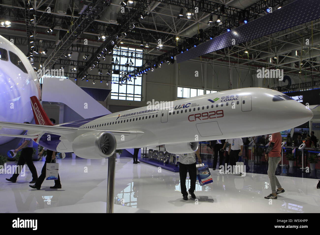 A model of the CR929 widebody passenger jet displayed by Sino-Russian ...