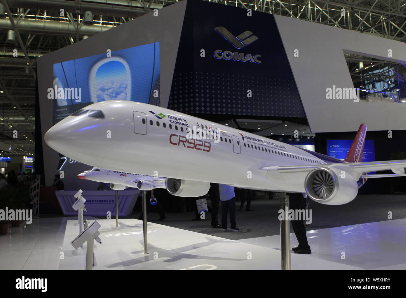 A model of the CR929 widebody passenger jet displayed by Sino-Russian ...