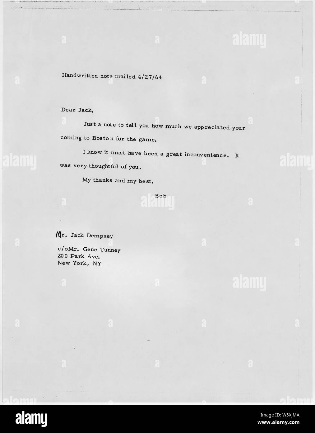 Robert F. Kennedy Note to Jack Dempsey; Scope and content: Note from ...