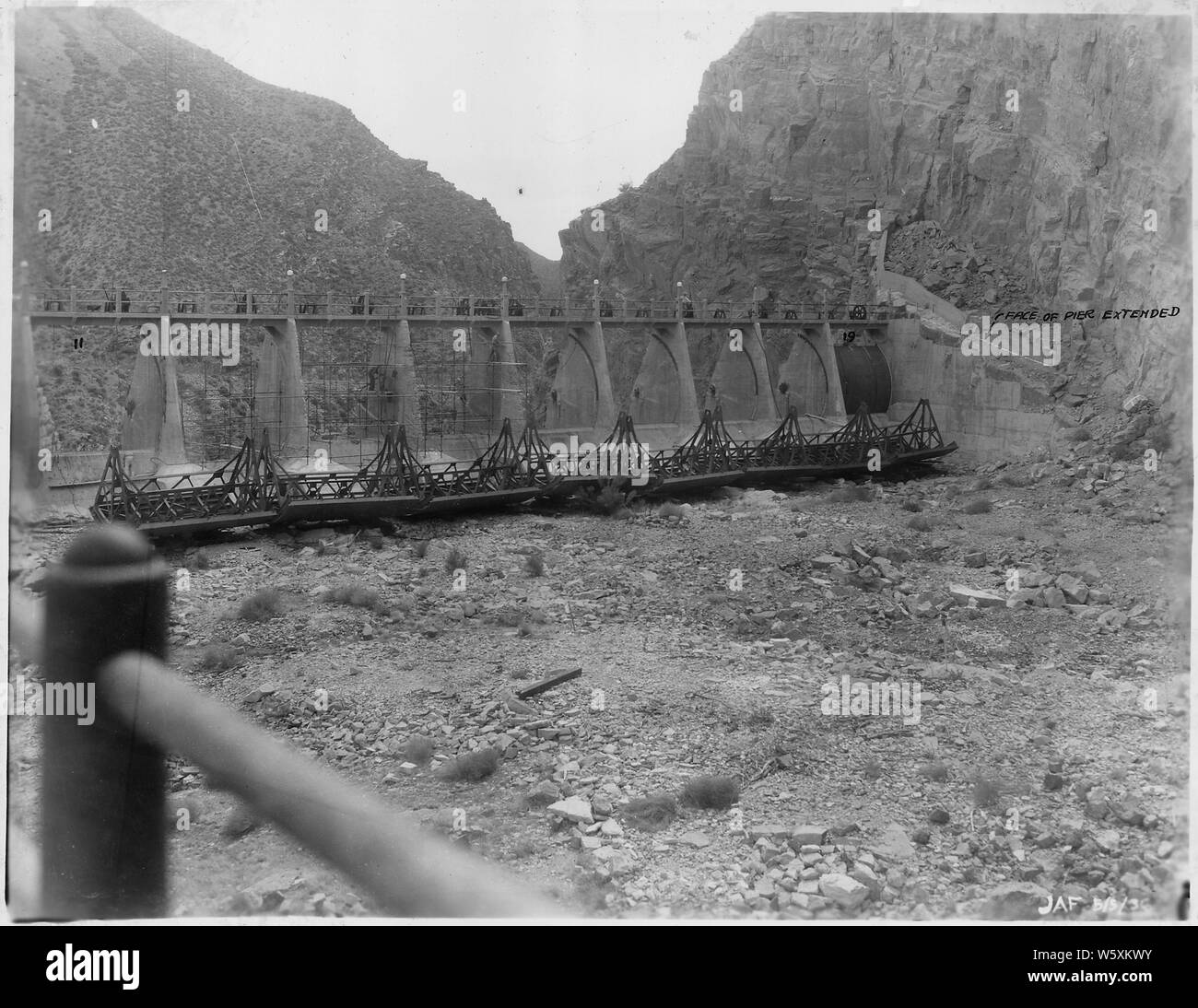 Roosevelt Dam. View of south spillway, looking downstream.; Scope and ...