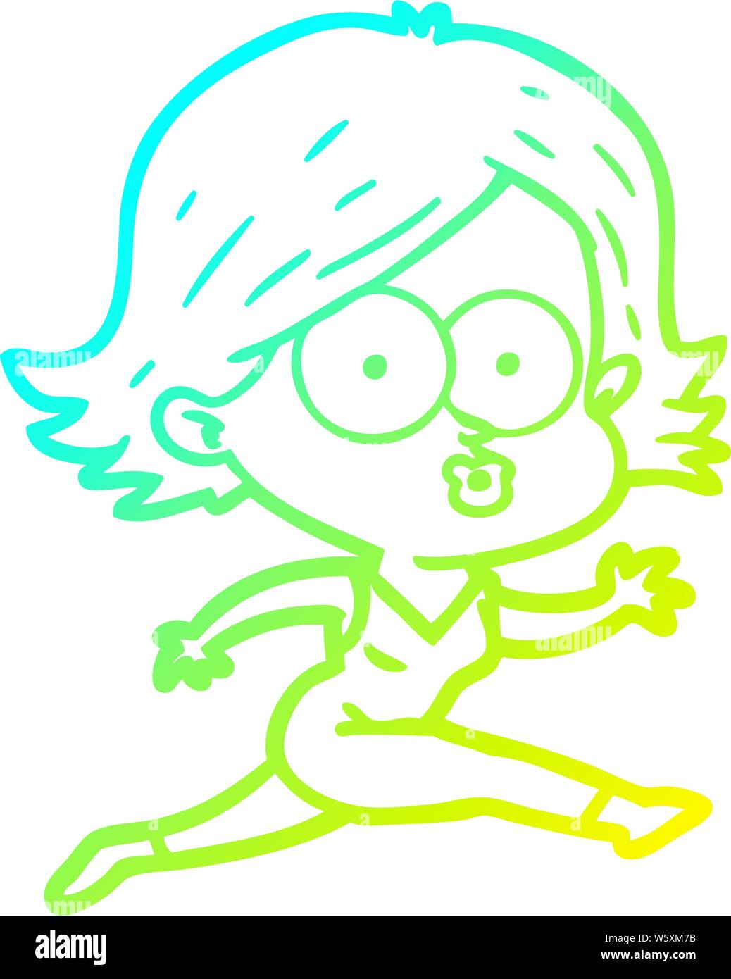 cold gradient line drawing of a cartoon girl pouting Stock Vector Image ...